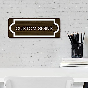ComplianceSigns.com 8" x 3" Custom Sign with Decorative Outline, Includes Adhesive Strips, Engraved Plastic with Acrylic Core, Black on White