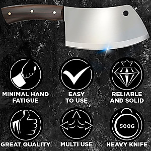 Grand Way Butcher Knife - 12.4 Inch Fixed Blade Knife - Best Cleaver Knives Meat Bone Vegetable Fruit BBQ Knife - Indoor Outdoor Cooking Utensil - Big Chef's Knives Camping Kitchen for Men Women A01