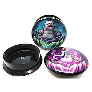 Pierced Republic Ganesh & Buddha Ear Plugs - Acrylic - Screw on - NEW *Pair* - 10 Sizes (2 Gauge (6mm))