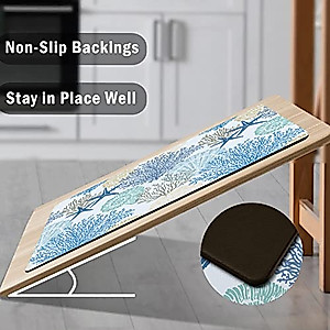 Tritard Coastal Anti Fatigue Kitchen Mat Rug Set of 2 Piece Beach Themed Cushioned Kitchen Mats for floor Waterproof Non Slip Kitchen Rugs Runner for Office Sink Laundry, Blue, 17.3" x 28"+17.3" x 47"