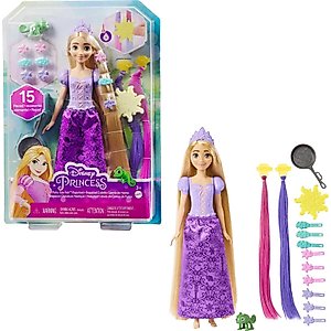 Mattel Disney Princess Rapunzel Fashion Doll with 2 Color-Change Hair Extensions & 10 Hairstyling Pieces, Inspired by the Disney Movie Tangled