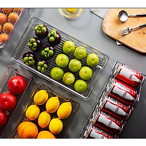 Berdeng 6pcs Refrigerator Organizer Bins Set(4 sizes),Stackable Fridge Storage Containers,Plastic Fridge Water Bottle Storage Dispenser, Pop Soda Can and Drink Holder for Freezer