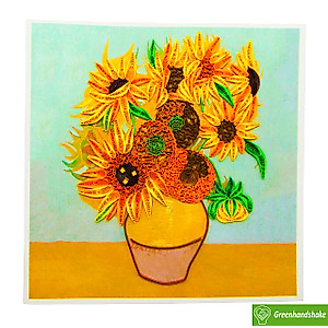 GREENHANDSHAKE Van Gogh's Vase with Sunflowers (1888) Quilling Art Greeting Card,Design Greeting Card for Birthday, Valentine's Day, Get Well, All Occasion. Framable Artwork for Art Lovers
