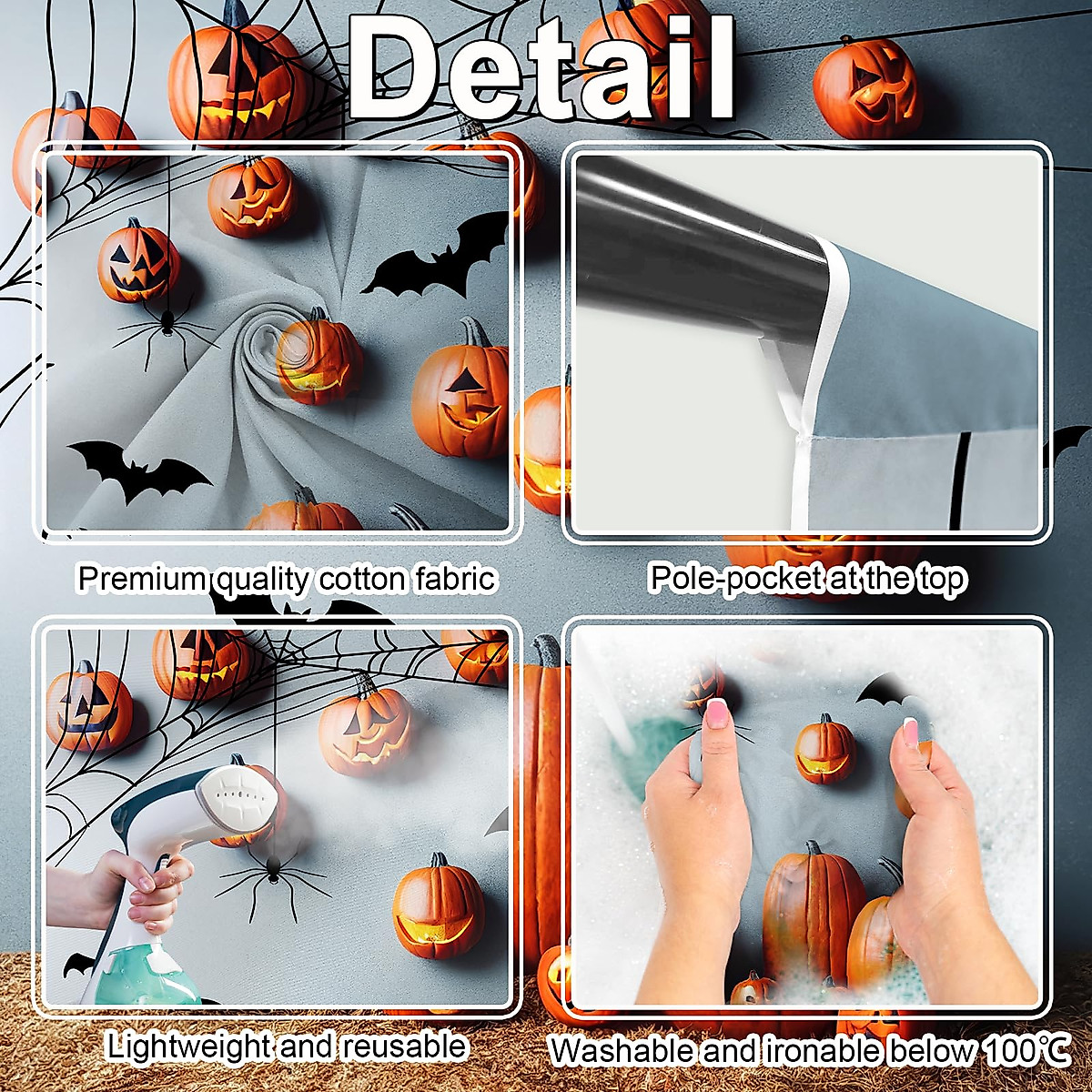 Avezano Halloween Backdrop Black Bats Scary Pumpkin Backdrop Spider Web Hay Fall Backdrops for Baby Shower Kids Family Portrait Photoshoot Studio Props (5x7ft, 59x83inch)