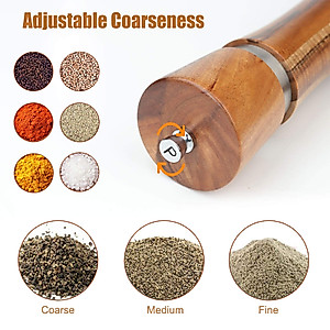 Pepper Grinder, VanlonPro Wooden Pepper Mill Salt Mill, Adjustable Coarseness Peppermill and easily refillable, Ceramic Grinding Mechanism (10 Inch, 2 Pack)