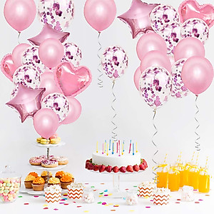 28Pcs Balloon Happy Birthday Party Decorations For Women Confetti Balloons 18" Star Heart Foil Balloons Wedding Decorations Helium Ballons Girl Boy Baby Shower (pink)