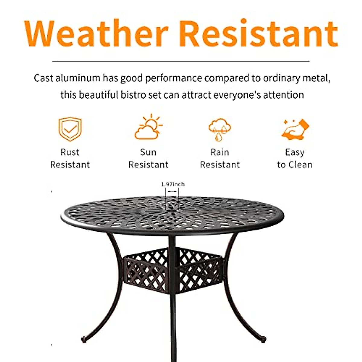 Withniture 42 Inch Cast Aluminum Patio Table,Outdoor Dining Table,Round Patio Bistro Table with Umbrella Hole Conversation Table,for Garden,Patio,Yard(Antique Bronze)