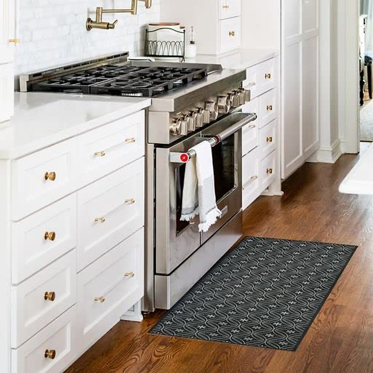 Carolina Creekhouse Grace FloorFlat (042087UB) | Decorative Vinyl Floor Covering | Lay Flat | Durable | No Curling Edges | Waterproof | Easy Clean | Wipeable | Eco-Friendly | 2’ x 5’ Mat | Black Beige