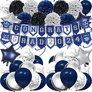 2024 Graduation Party Decorations Green White Gold Graduation Party Decorations Kit-Class of 2024 Congrats Grad Banners, Paper Pompoms,Foil Balloons for 2024 Green White Gold Graduation Party Supplies