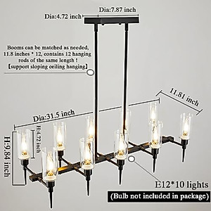 YM YI MI SHU ZI 10 Lights，Farmhouse Rectangular Chandelier，Black Chandeliers for Dining Room，Modern Farmhouse ，Rectangular Dining Room Fixtur，Dining Room Light fixtures Over Table