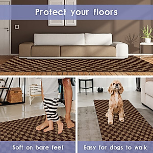 FREADEM Runner Rugs for Hallways, 4FT x 7FT Non Slip Kitchen Area Rug Entryway Runner Laundry Room Rug, 2-82 FT Indoor Outdoor Carpet Runners with Rubber Backing, Checkered Brown