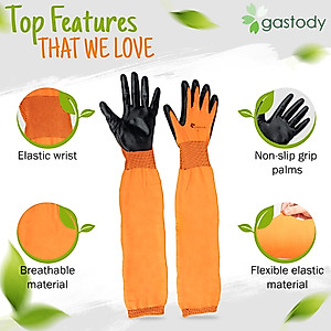 Gastody™ Long Sleeve Gardening Gloves Women and Men - Long Cuff Garden Gloves, Multipurpose Heavy Duty Outdoor and Indoor (Black and Orange, Large)