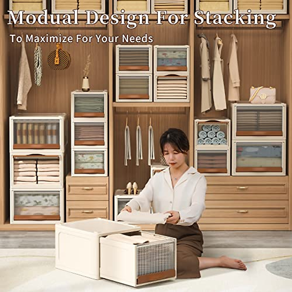 Storage Drawers, Storage Bins with Drawers, HAIXIN Plastic Drawers Organizer, Two Ways Opening Closet Drawers, Stackable Chest of Drawers, Organization and Storage Drawers for Bedroom, 4 Pack