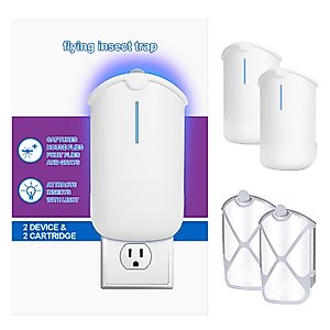 Husaco Flying Insect Trap, Compatible with ZEVOM364 Refill, 2 Plug-in Base + 2 Cartridge