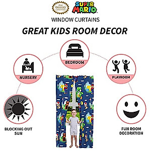 Franco Kids Bedding Super Soft Comforter and Sheet Set with Sham, 5 Piece Twin Size, Mario & Kids Room Window Curtains Drapes Set, 82 in x 84 in, Super Mario