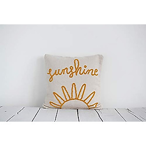 Creative Co-Op Sunshine Embroidered Square Cotton Pillow, 1 Count (Pack of 1), Mustard