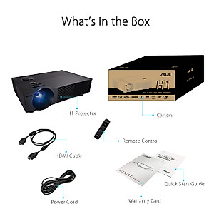 ASUS H1 1080P LED Projector - Full HD, 3000 Lumens, 120 Hz, 125% Rec. 709, 125% sRGB, Crestron Connected Certified, 10W Built-in Speaker, HDMI, Compatible with PS5 & Xbox Series X/S