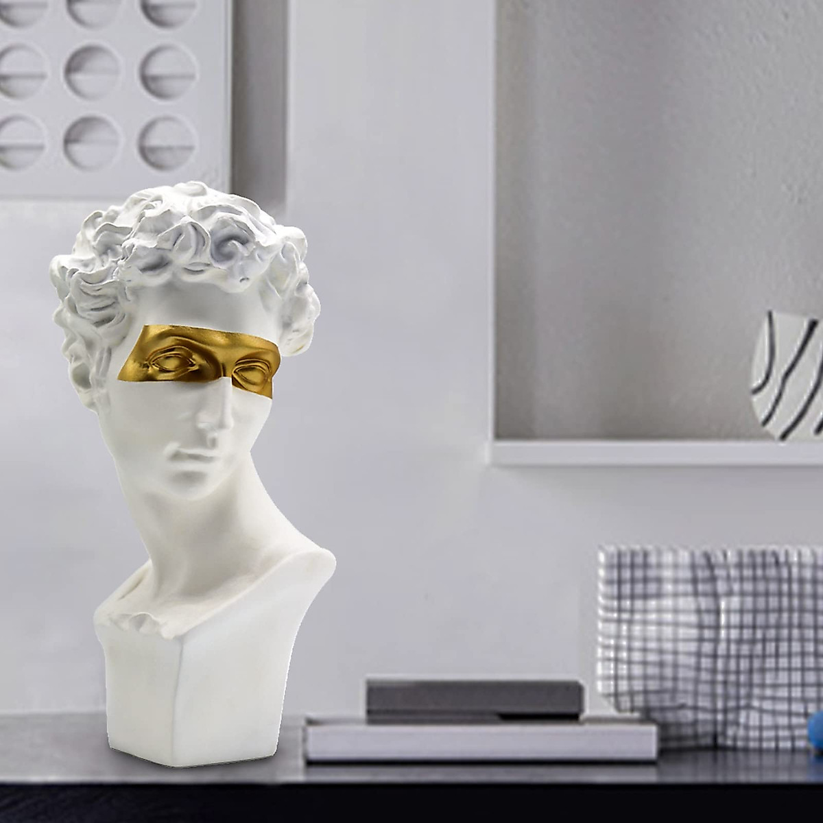 aboxoo David Statue of Greek Statues for Home Decor,Classic Bust Statue White and Gold,Resin Figurines for Office Classic Greek Mythology Decor, Resin Figurines for Office Shelf Decor(White)