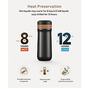 i cafilas Portable French Press Coffee Maker with Unique Filter Vacuum Insulated Travel Coffee Mug 12oz Hot/Cold Brew Coffee Press Stainless Steel Coffee & Tea Maker Great for Camping and Travel