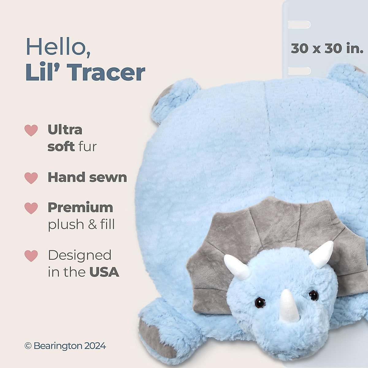 Bearington Lil' Tracer Plush Dinosaur Belly Blanket, Tummy Time Play Mat