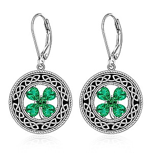 St Patricks Day Earrings Shamrock Earrings for Women Sterling Silver Hypoallergenic Celtic Knot 4 Four Leaf Clover Earrings Hoop Drop Dangle Jewelry