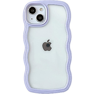 Caseative Cute Curly Wave Frame Shape Shockproof Soft Compatible with iPhone Case (Purple,iPhone 14 Pro Max)