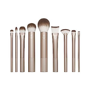 Real Techniques Au Naturale Makeup Brush Kit, For Foundation, Powder, Eyeshadow, Blush, Bronzer, & Concealer, Premium Quality Face Brushes, 9 Piece Set