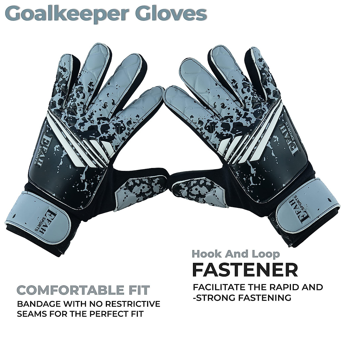 EFAH SPORTS Soccer Goalkeeper Gloves for Kids Boys Children Youth Football Goalie Gloves with Super Grip Protection Palms (Size 5 Suitable for 9 to 12 Years Old, Black Grey)