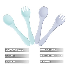 PandaEar Baby Silicone Soft Bendable Utensils Spoons Forks| Training Feeding for Kids Toddlers Children Infants| BPA Free 4 Pack Cutlery