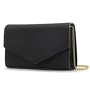 HOXIS Minimalist Evening Envelope Clutch Chain Shoulder Bag Women Faux Leather Suede Purse (Black)
