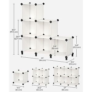 SONGMICS 6 Cube Storage Organizer, DIY Closet Shelf, Plastic Clothes Organizer, Modular Bookcase, 11.8 x 11.8 x 11.8 Inch Cubes, with Feet and Rubber Mallet, Cream White ULPC111M01