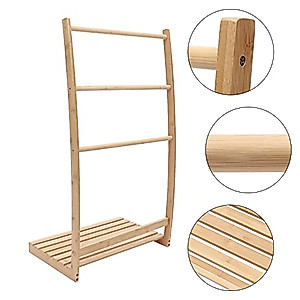40 Bamboo 3 Tier Towel Rack Quilt Rack Stand or Blanket Rack Extra Tall freestanding Solid Wood Towel Rack with Bottom Storage Shelf for Living Room or Bedroom