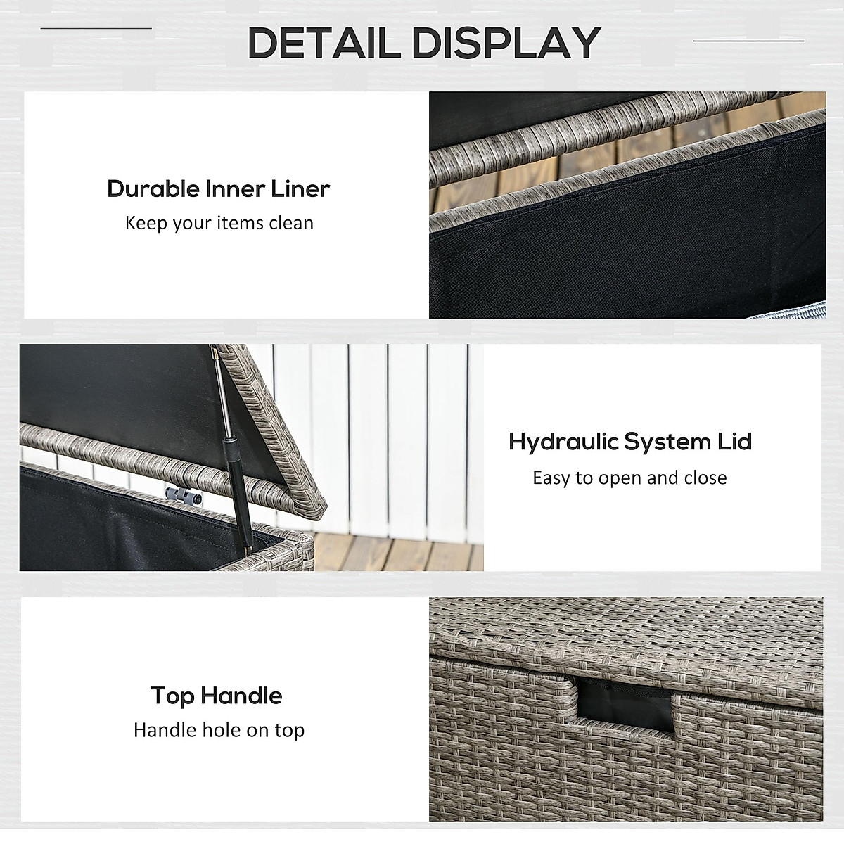 Outsunny 113 Gallon Deck Box, Rattan Outdoor Storage Box, Waterproof Storage Container for Indoor, Patio Furniture Cushions, Pool Supplies, Garden Tools, Gray