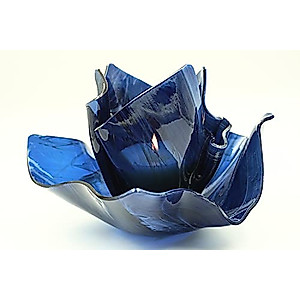 Navy Blue White Wispy Vase with Navy Blue Cathedral Rough Rolled Dish Set with Free Vase Candle Spring Rain Half Candle Refill (N Wispy Set)