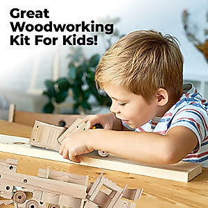 Kraftic Woodworking Building Kit for Kids, with 3 Educational DIY Carpentry Construction Wood Model Kit Toy Projects for Boys and Girls- Tractor, Bulldozer and Racing Car