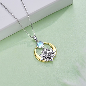 Peireara Lotus Necklaces for Women 925 Sterling Silver Moonstone Lotus Flower Pendant Necklaces Yoga Spiritual Jewelry Gifts for Women
