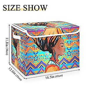 innewgogo African Woman Storage Bins with Lids for Organizing Dust-proof Storage Bins with Handles Oxford Cloth Storage Cube Box for Home