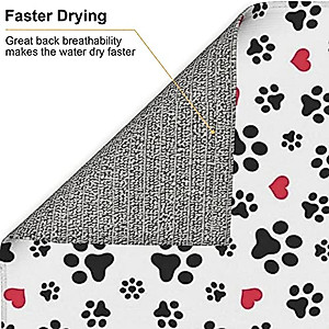 Love Cat Paw Heart Puppy Foot Print Printed Drying Mat For Kitchen Ultra Absorbent Microfiber Dishes Drainer Mats Non-Slip Silicone Quick Dry Pad - 18 X 16inch