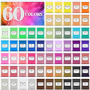 Mica Powder 60 Colors Mica Powder Epoxy Set Resin Pigment Powder Natural Pearlescent Color for Soap Making Epoxy Resin Dye Slime Pigment Nail Polish Cosmetic Pigment Powder Paint Powder Set.