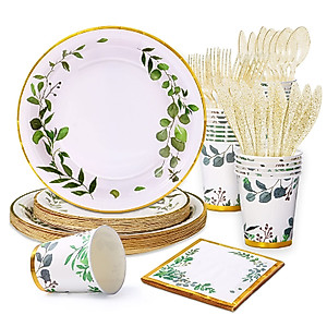 Boosolo Sage Green Bridal Shower Decorations,Sage Green Birthday decorations,Sage Green Plates and Napkins Party Supplies for Wedding,Bridal Shower,Baby Shower,Baptism Decorations(24 Guest)