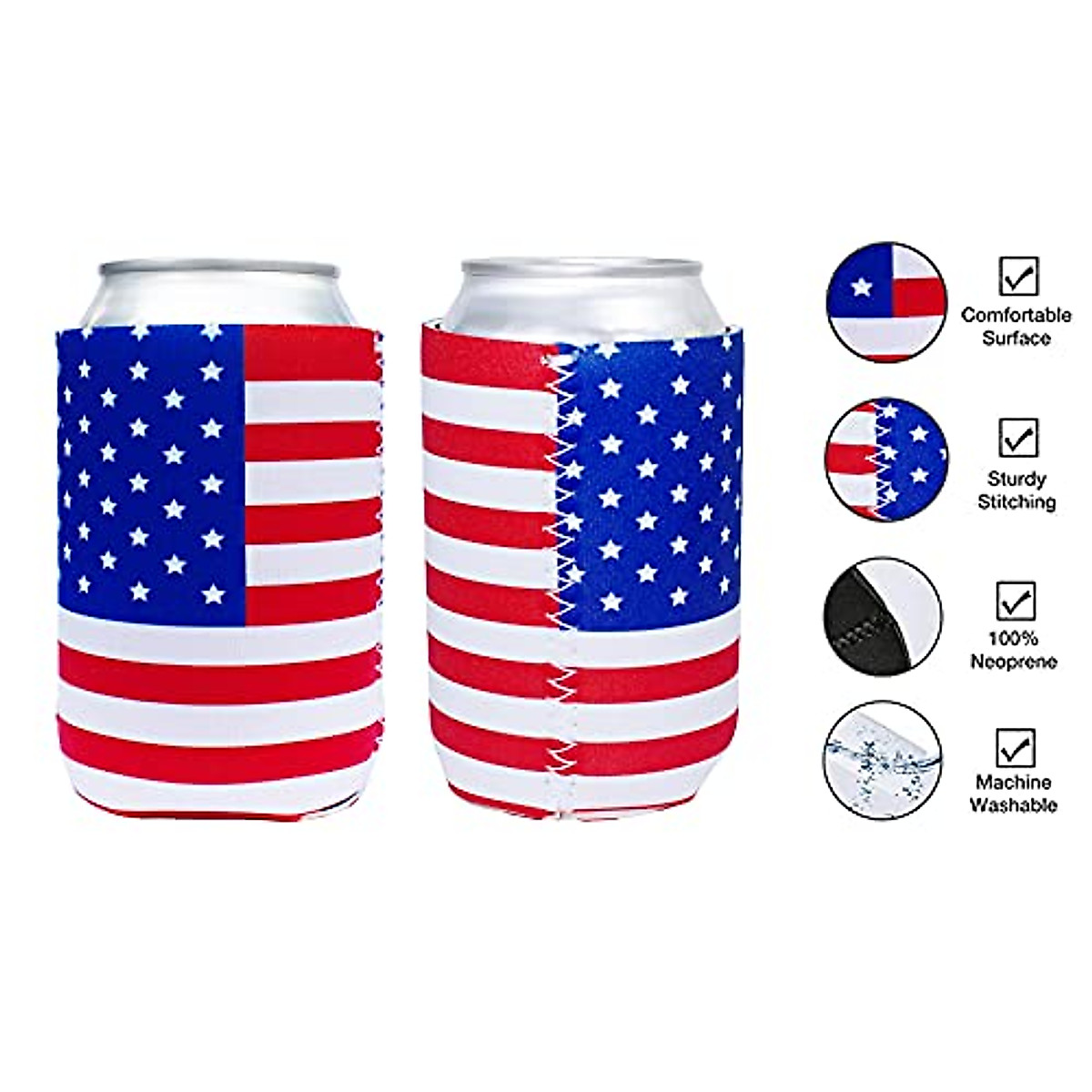 Can Cooler Sleeve 12pcs USA Flag Can Coolers Bulk Patriotic Can Sleeve Neoprene for Can and Bottle 12 oz, Perfect For Veterans Day, and Every Day(USA Flag, 12 Pack)