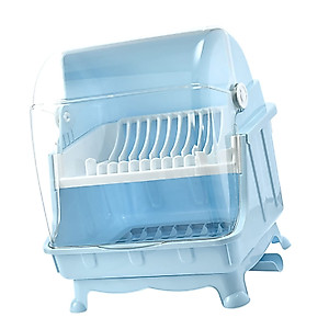 Dish Drying Rack, Dish Rack With Cover, Cutlery Dish Drainer Rack with Lid Cover,Over The Sink Dish Drying Rack, Multifunctional Kitchen Tableware Storage Box(blue)