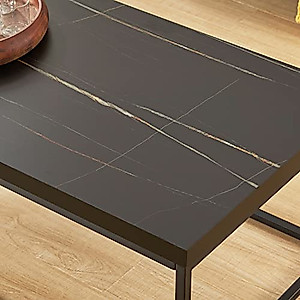 CENSI Black Marble Coffee Table for Living Room, 47 Inch Modern Industrial Rectangular Wood and Metal Center Coffee Table