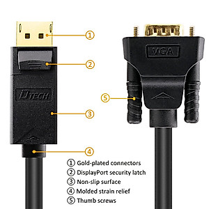 DTech 3ft Displayport to VGA Cable Display Port to VGA Male Video Adapter with Gold Plated Connector Compatible for HP, Lenovo, Dell, ASUS and More (Black, 3 Feet)