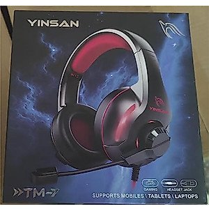 YINSAN Gaming Headset for Nintendo Switch, PS4 Headset with Mic Xbox One Gaming Headphone with Surround Stereo & LED Light, Compatible with PC/PS5/Xbox Series X/S (USB Extension Cable Contained), Red