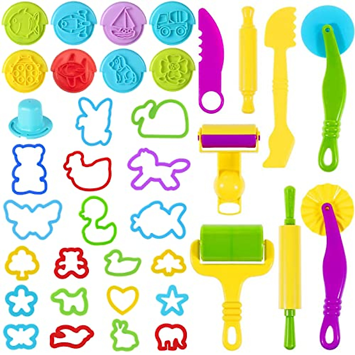 Oun Nana Playdough Tools 37 PCS Play Dough Tools Set for Kids, Playdough Accessories Various Shape Animal Molds, Playdough Cutters and Rollers(Random Color)