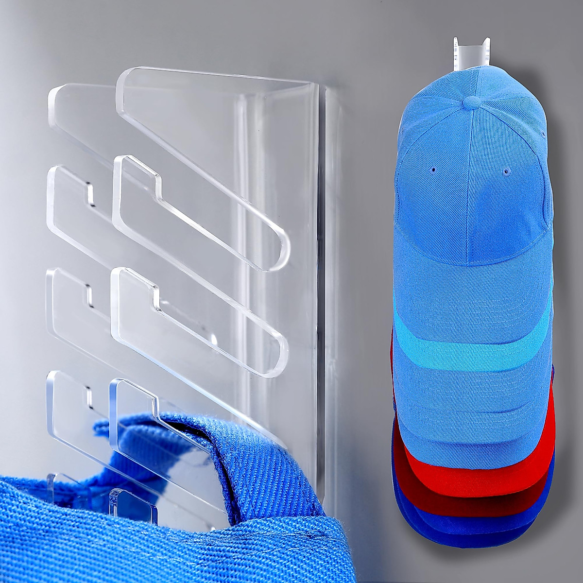 Daoun Hat Racks for Baseball Caps, 2 Packs Hat Organizer for Wall Adhesive Hat Hooks Hold Up to 24 Hats, Hat Storage Hanger Holder Display for Door Closet