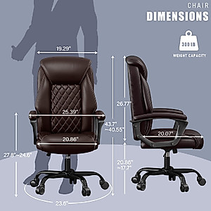 Ergonomic Office Chair High Back Home Office Desk Chair with Wheels Computer Chair with Lumbar Support PU Leather Executive Office Chair，Brown