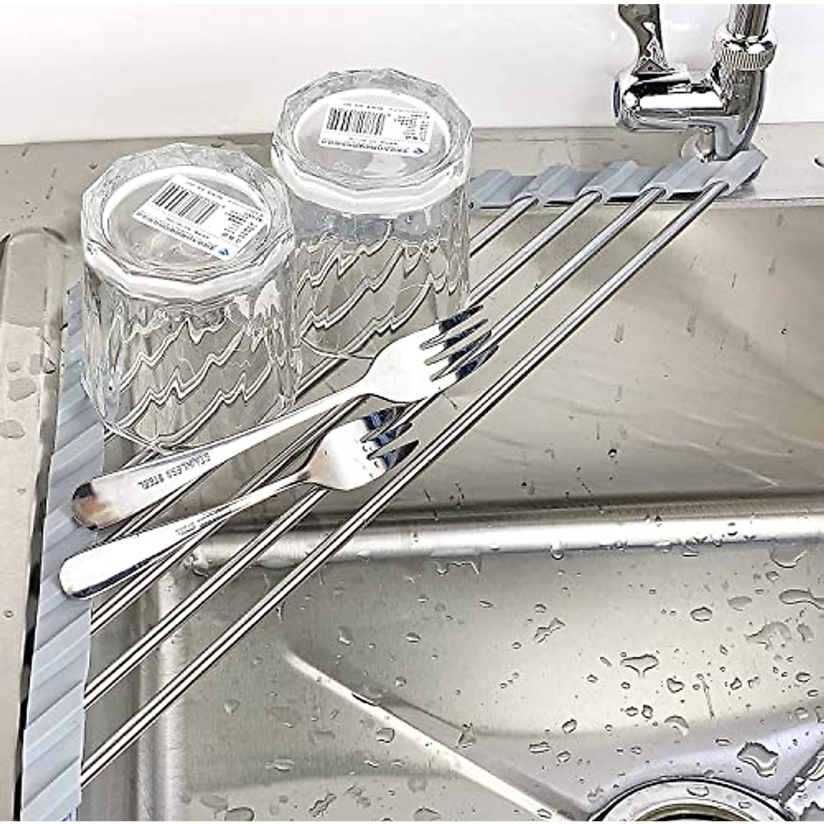 Sink Sponge Holder, Multipurpose Roll up Drying Rack for Sink Corner-Gray