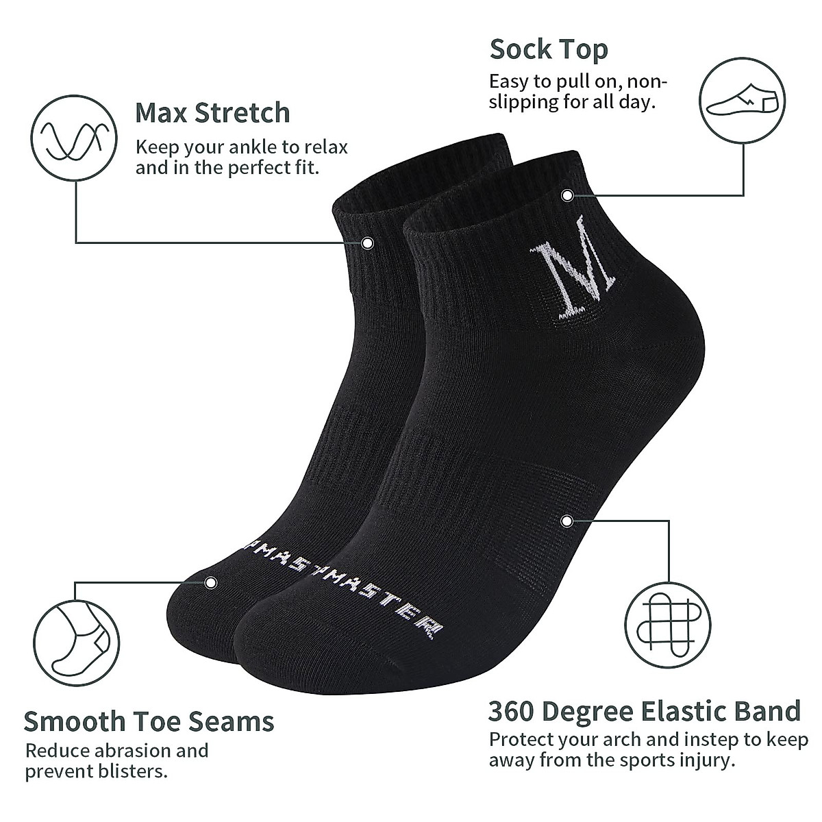 J-BOX 8 Packs Men's Cotton Socks Moisture Control Multi-Pack Running for Men Ankle Socks